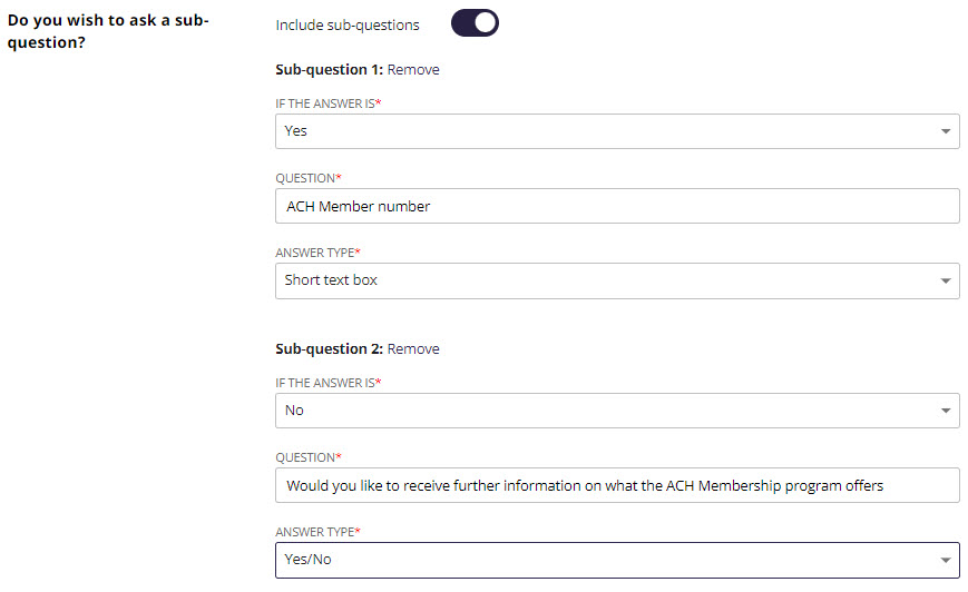 Custom Forms: Sub-questions – Vanco Events