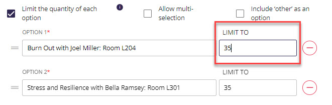 Custom Forms: Set Limit Quantities on Options – Vanco Events