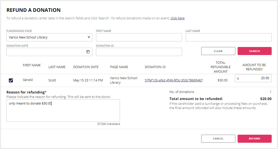 Refunding a donation – Vanco Events