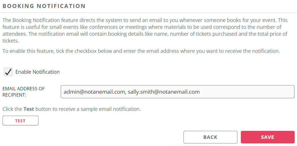 Booking notifications – Vanco Events