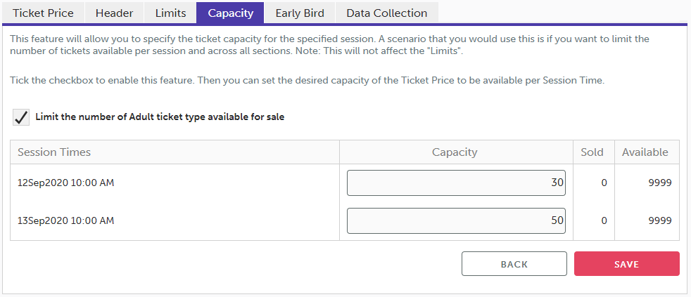 Limits, capacities and availability – Vanco Events